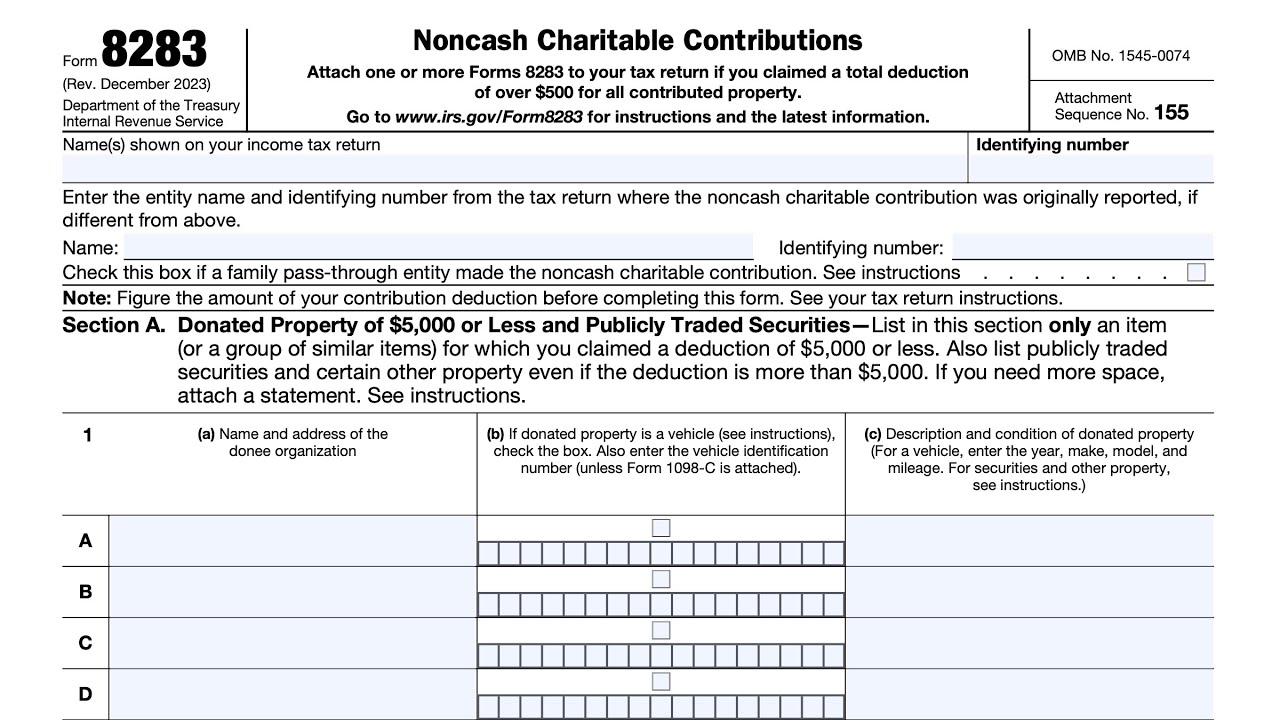 IRS Form 8283 walkthrough (Noncash Charitable Contributions)