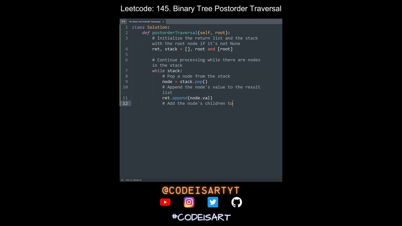 Leetcode 145. Binary Tree Postorder Traversal in Python | Python Leetcode | Python Coding Tutorial