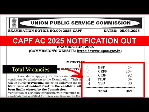 CAPF 2025 OFFICIAL NOTIFICATION OUT | CAPF NOTIFICATION | CAPF Official Notification Out | PWOnlyIAS