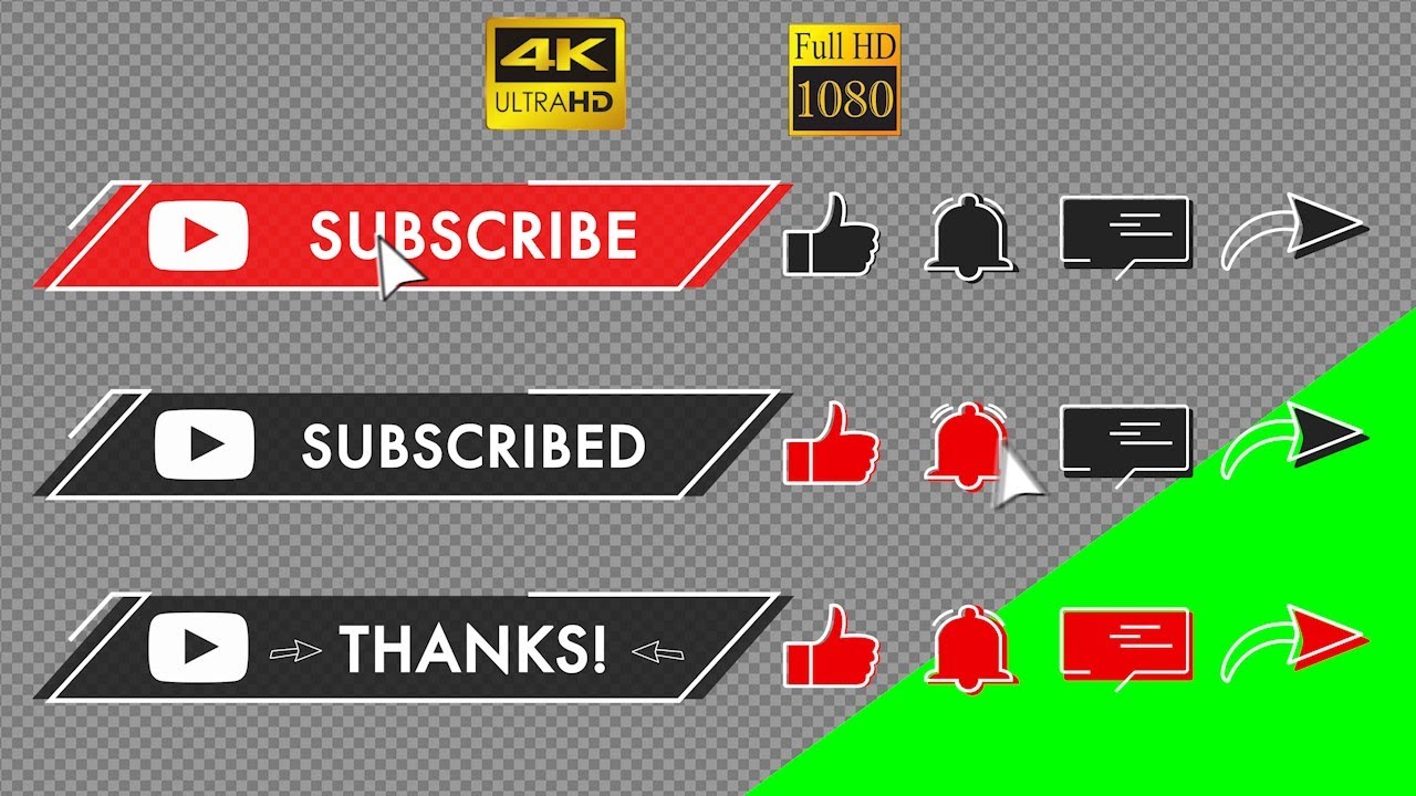 YouTube Subscribe Button Animations #33–#36 | Like, Bell, Share & Comment | Black & Red