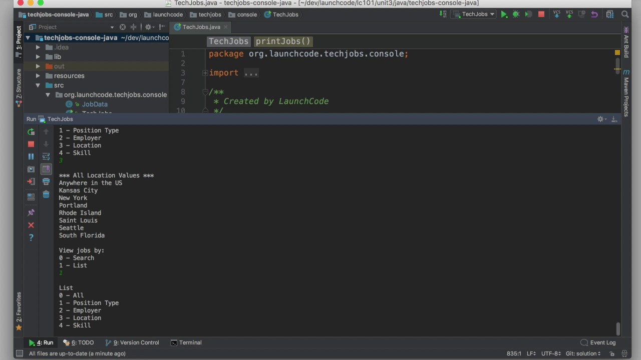 Java TechJobs Console Demo