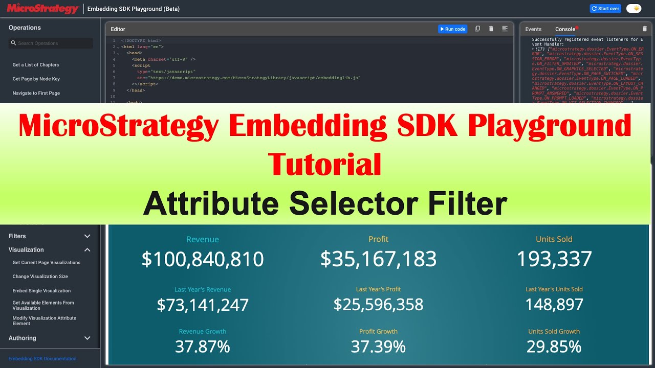 MicroStrategy Embedding SDK Playground Tutorial - Attribute Selector Filter