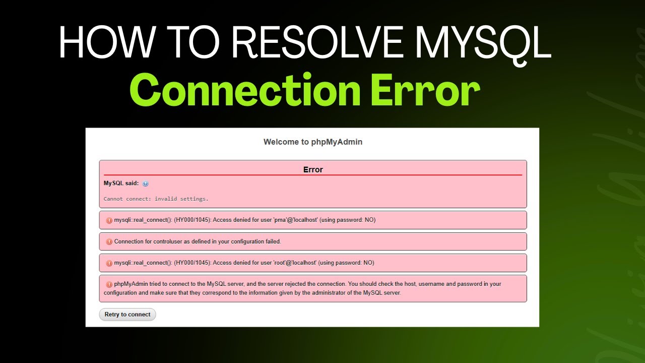 How To Resolve MySQL Database Connection Error