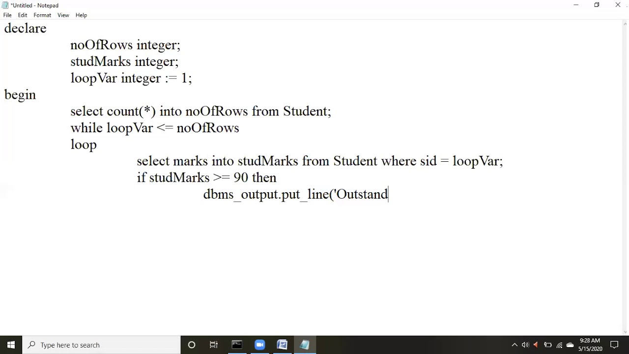 DBMS | PL / SQL Example 2