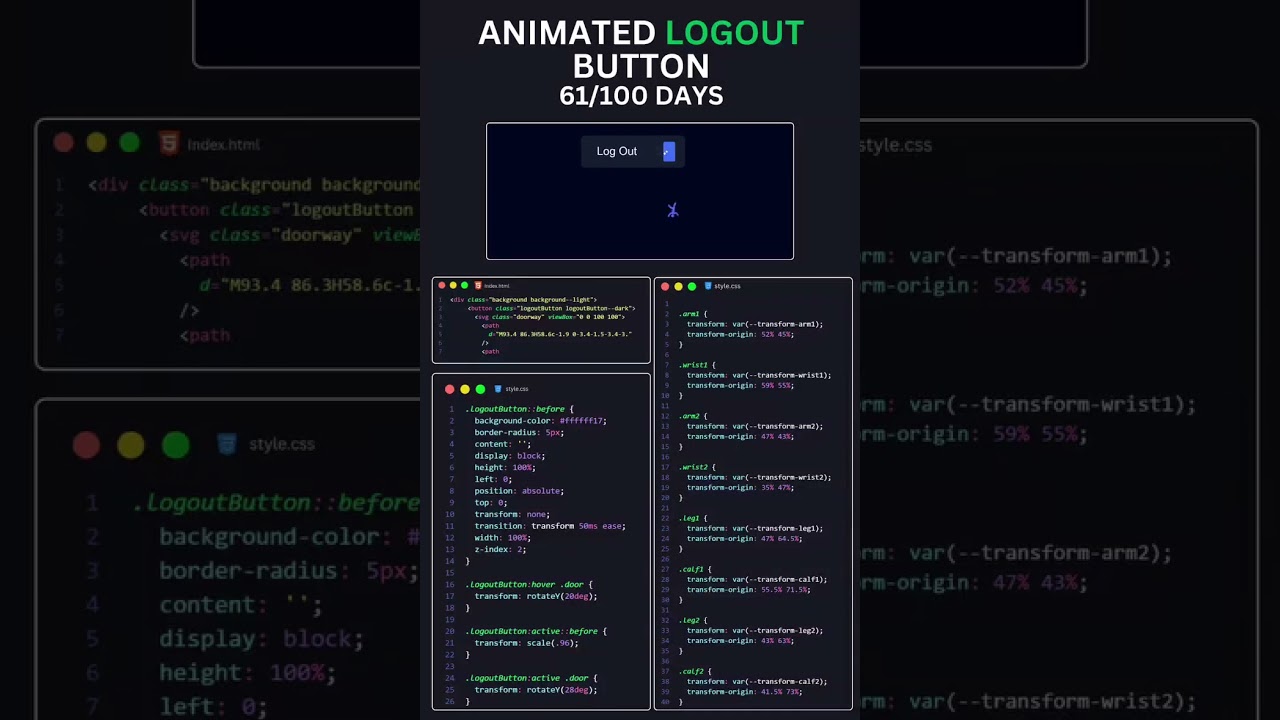 ANIMATED LOGOUT BUTTON | FULL CODE LINK IN BIO | #coding #frontendcourse #webdevelopment #python