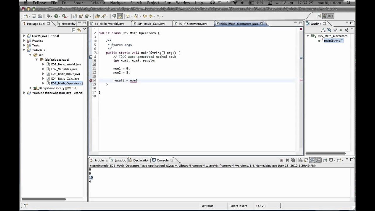 Mac Basic Java Tutorial 5 - Math Operators