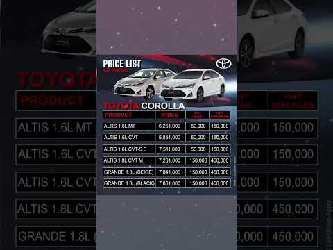 toyota corolla price list