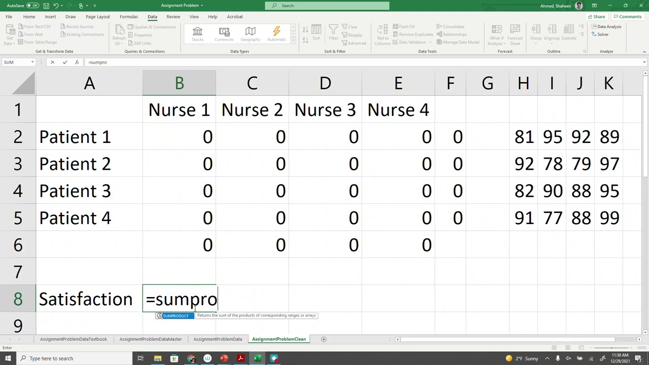 Assignment Problem | Method | Model | Algorithm | Using MS Excel | Example Solved