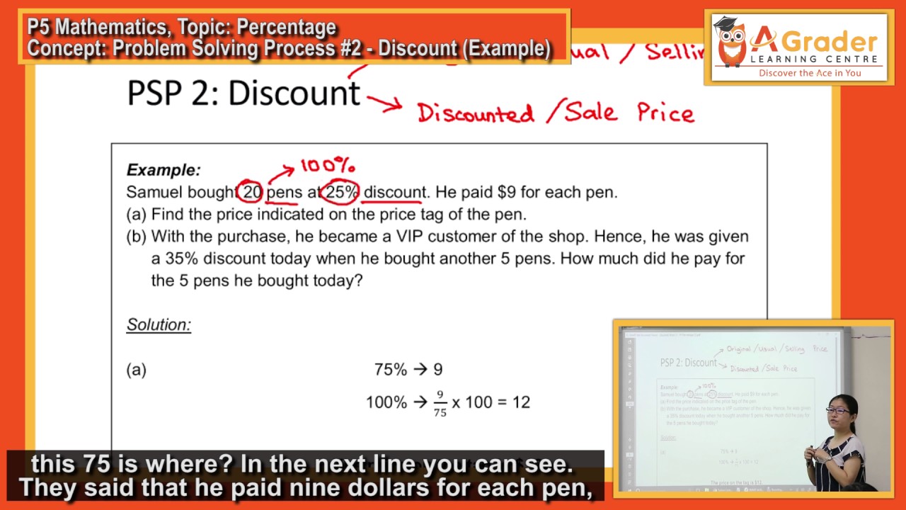P5 Maths, Percentage - Problem-Solving Process #2 (Discount) - Example