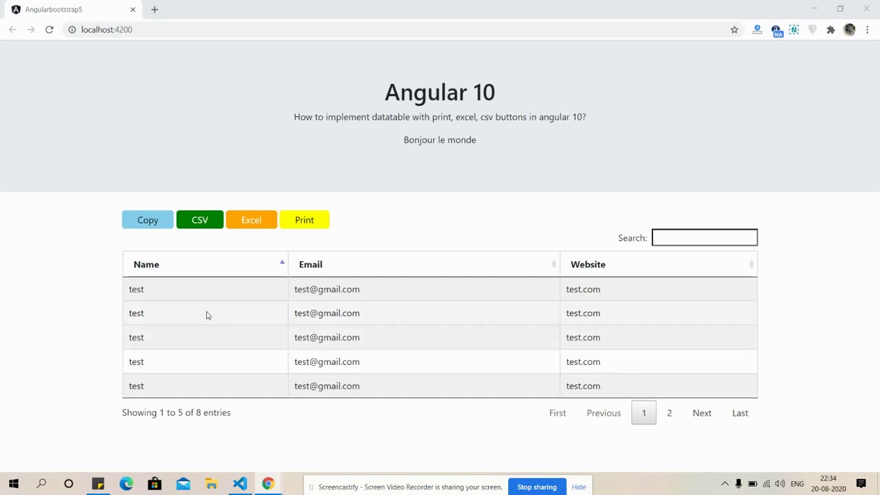 Angular 10 datatables with csv, excel and print buttons