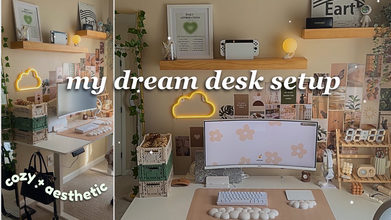 cozy desk makeover🌿🖥️ my *dream* desk setup, HUGE amazon haul, *pinterest* inspired!
