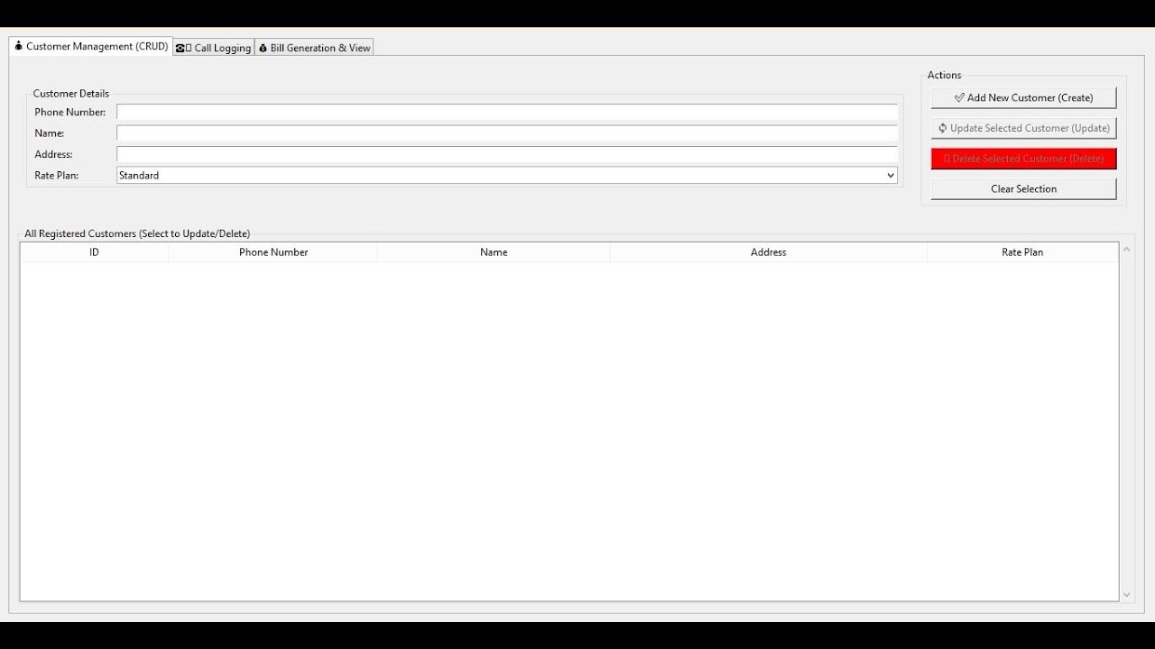 Telephone Billing System Using Tkinter and SQLite