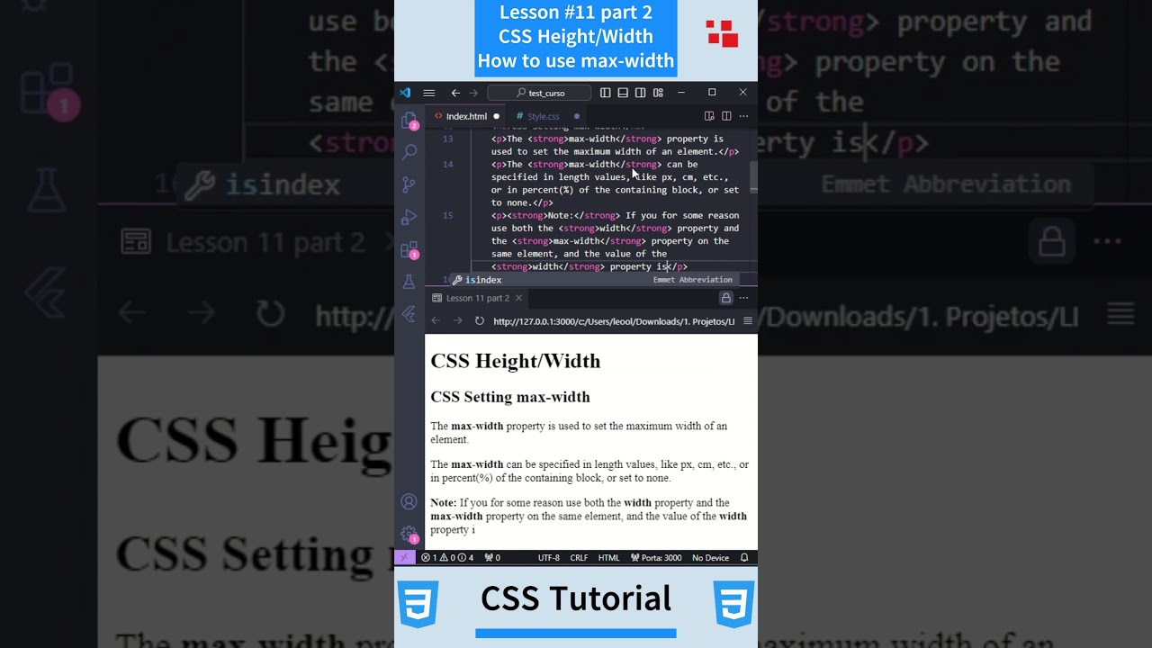 CSS Tutorial - Lesson #11 part 2: CSS Height/Width - How to use max width #css #html #js
