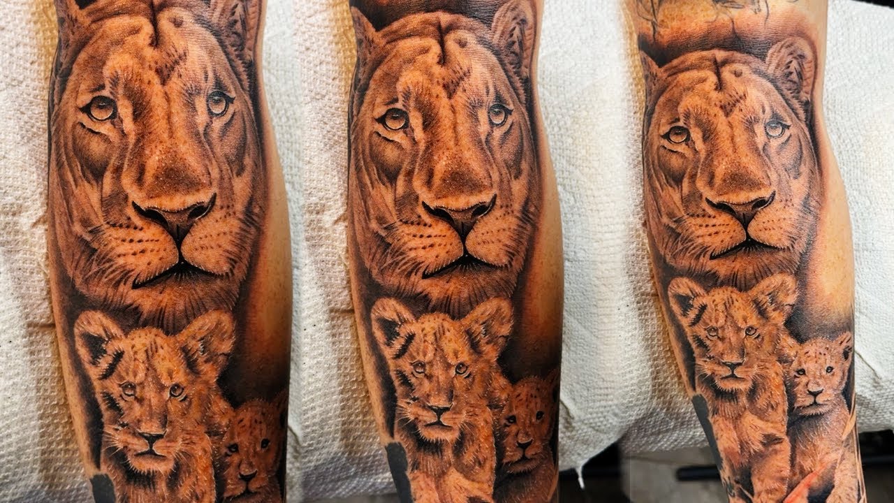 Lioness and Cub Tattoo - Start to Finish