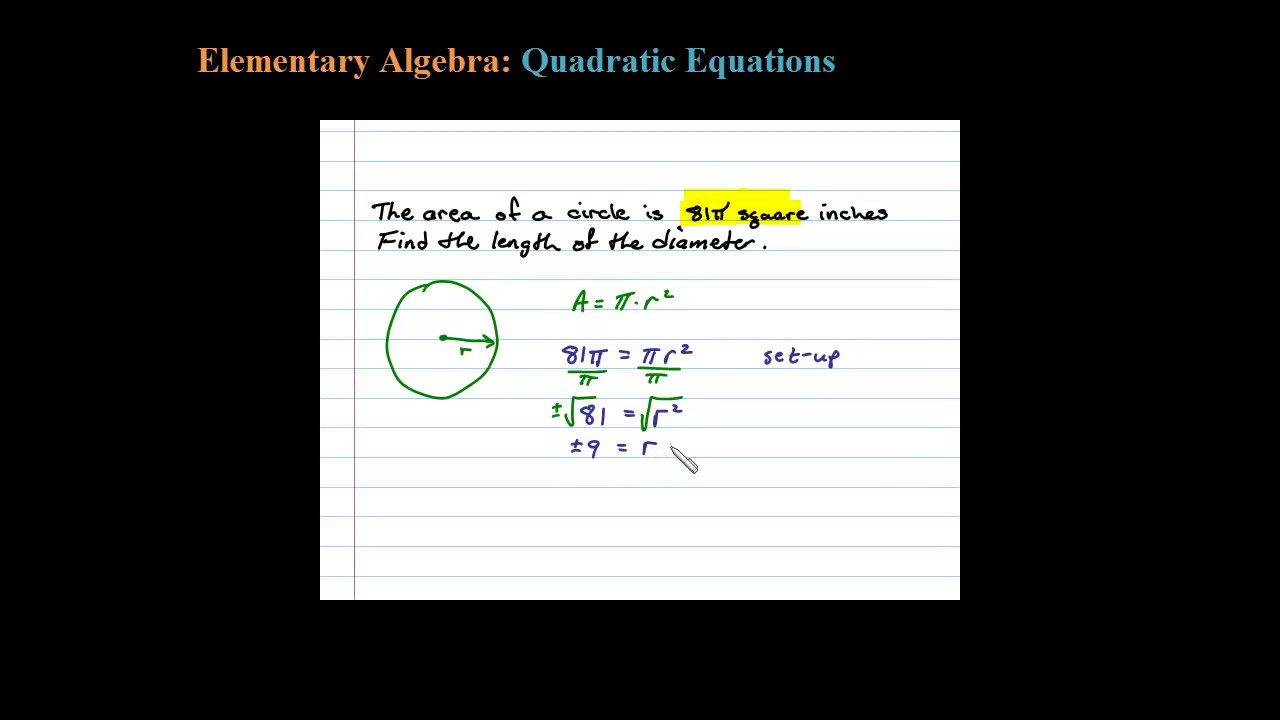 Geometry Word Problem - Area of a Circle (Applications involving Quadratic Equations)