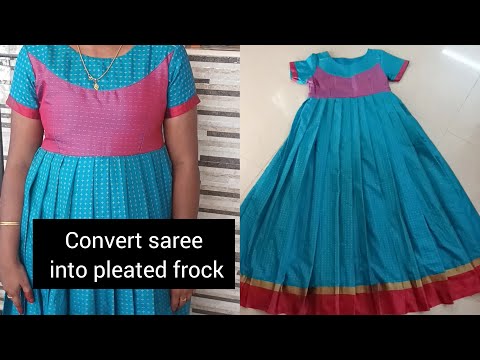 Convert saree into pleated frock/gown/maxi dress✂️cutting and stitching 👗easy methord