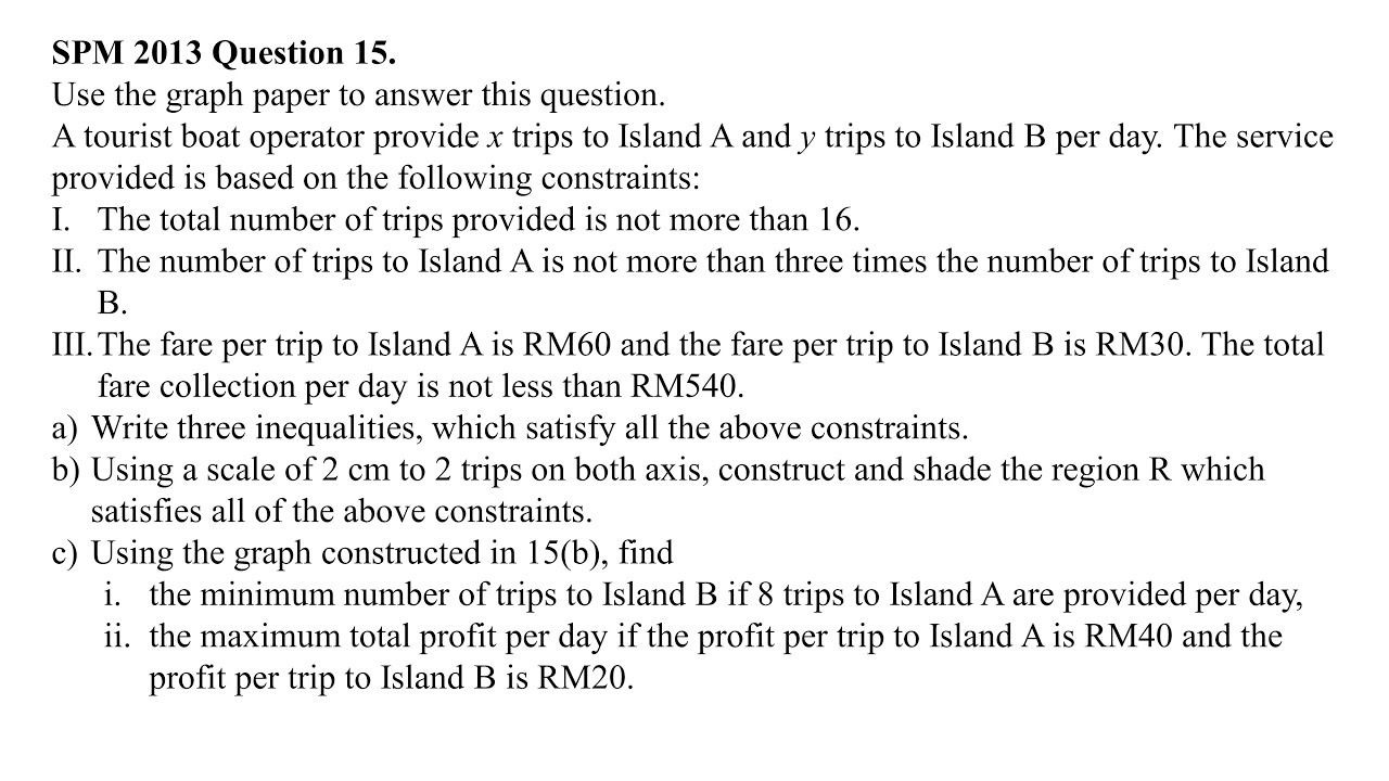 SPM 2013 - Additional Mathematics - Linear Programming