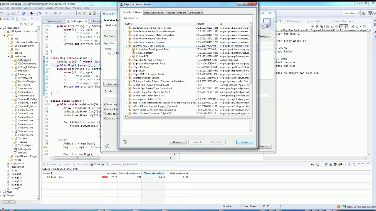 Eclipse Java plugin: eclEmma, ObjectAid UML
