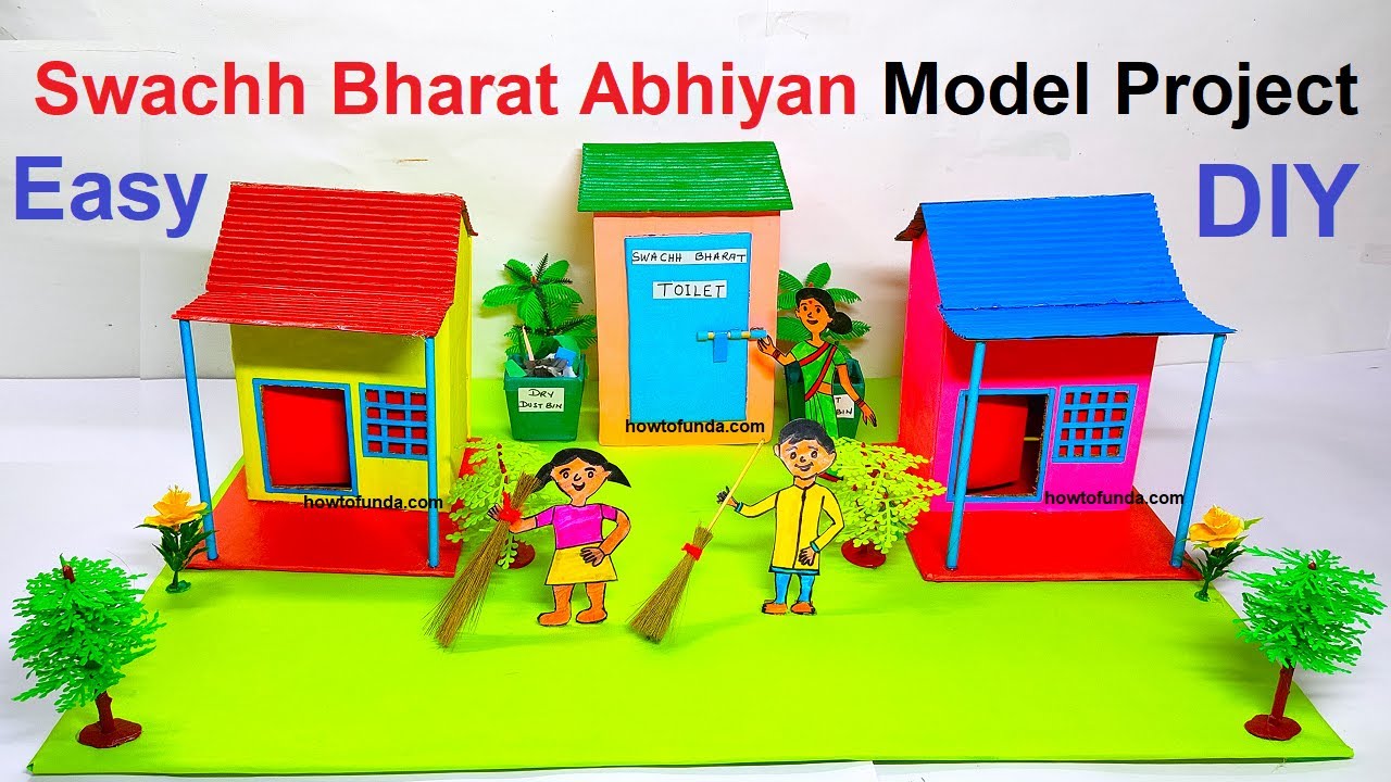 swachh bharat model making with toilet using cardboard -health - cleanliness easy | howtofunda