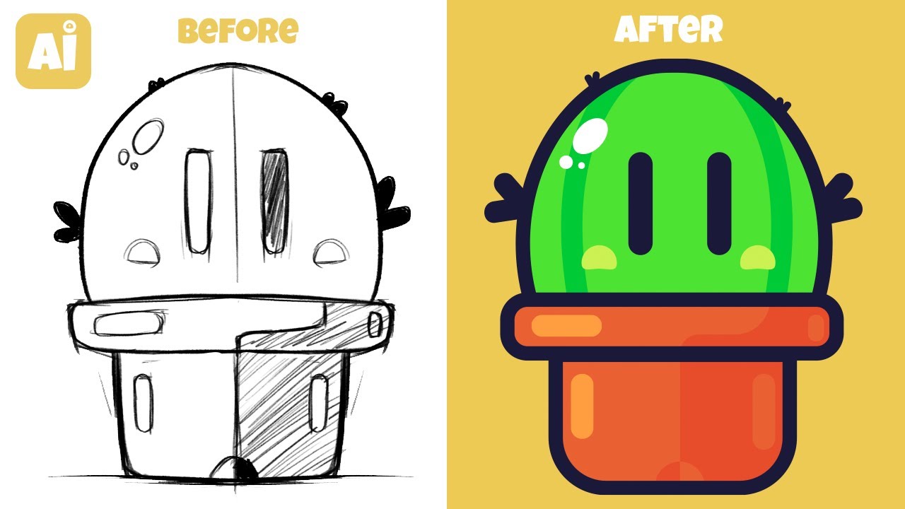 Adobe Illustrator Tutorial - how to design Vector cactus Illustration