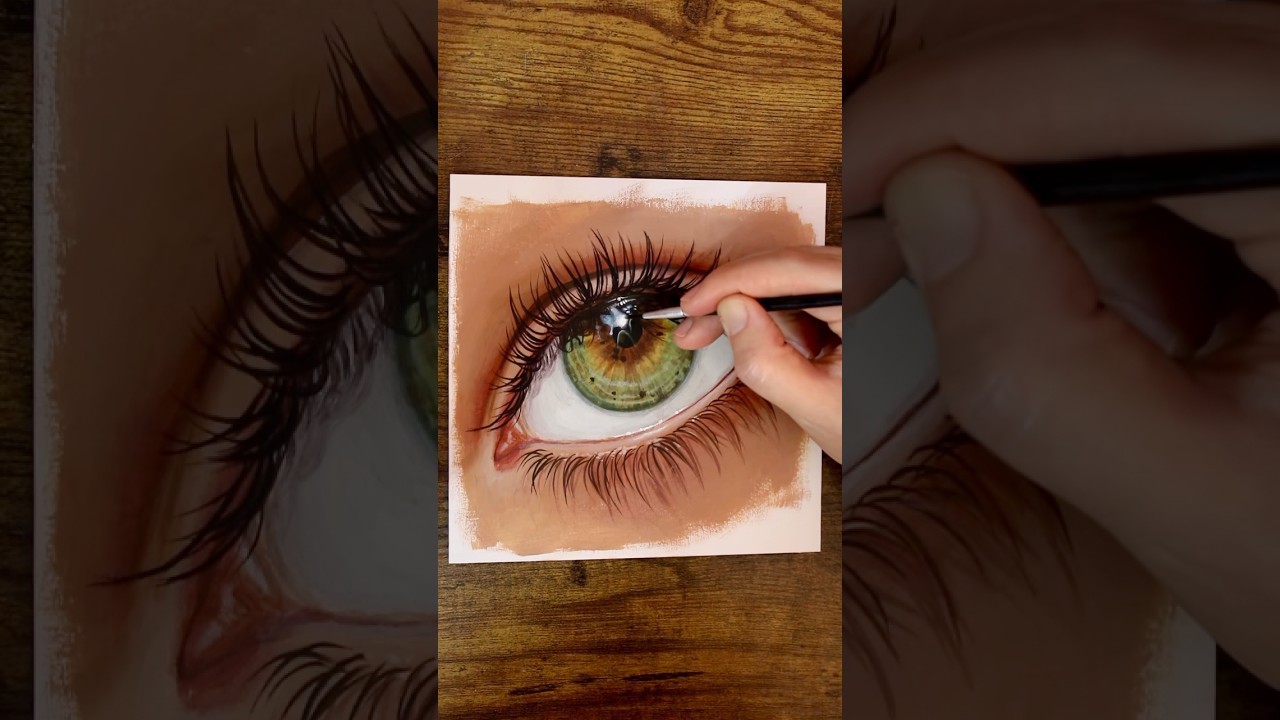 Green Eye With Central Heterochromia! 💚🧡 #painting #paintingprocess #greeneyes #acrylicpainting