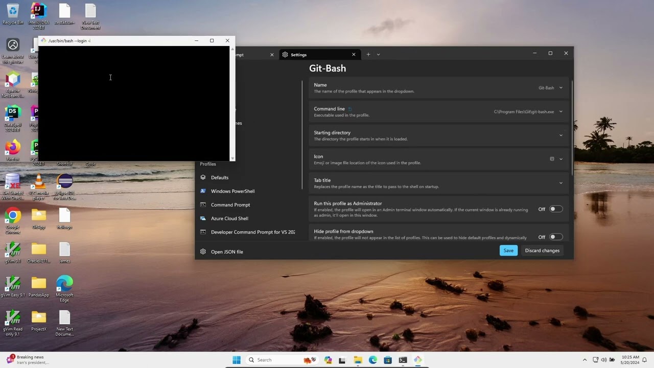 How to open Git Bash in windows terminal