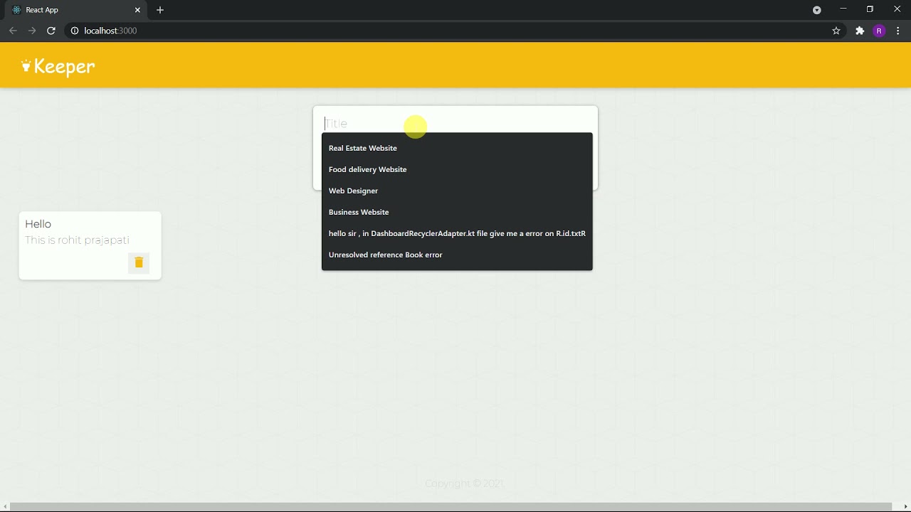 Project - Note Keeper App Using Reactjs