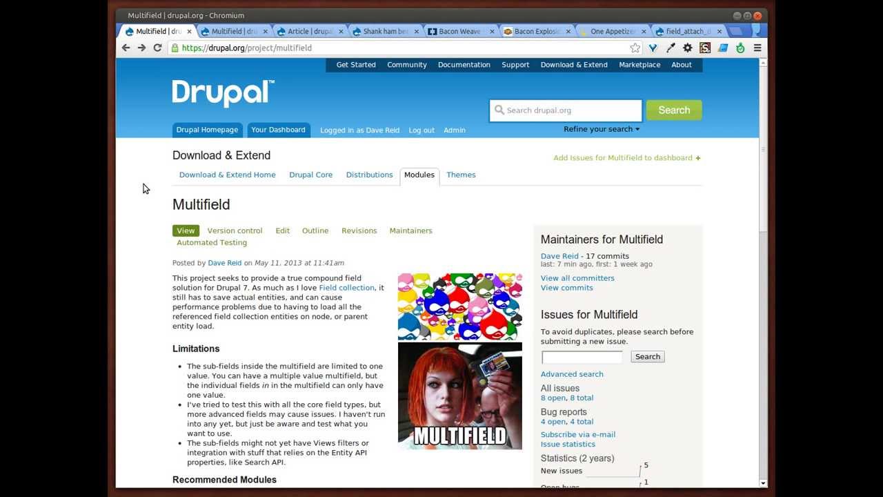 Drupal Multifield module preview demo
