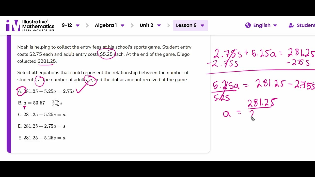 Illustrative Mathematics Algebra 1, Unit 2, Lesson 9, Part 2 Practice Explained
