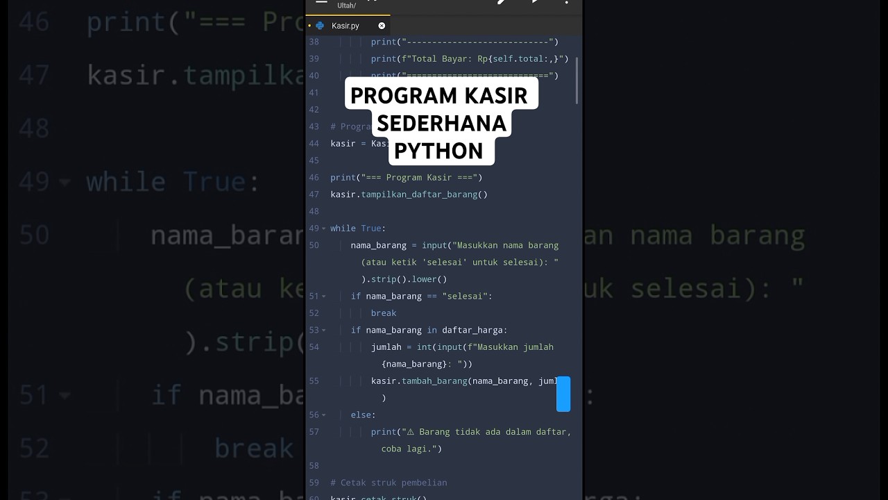Program kasir sederhana Python mudah bangett!! #coding #codingasik