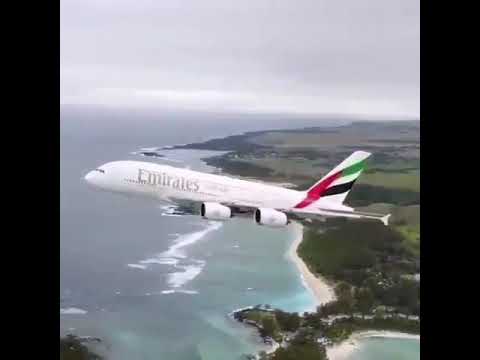 Filming Emirates Airbus A380 by a drone camera during takeoff from Mauritius Airport ๐ฒ๐บ