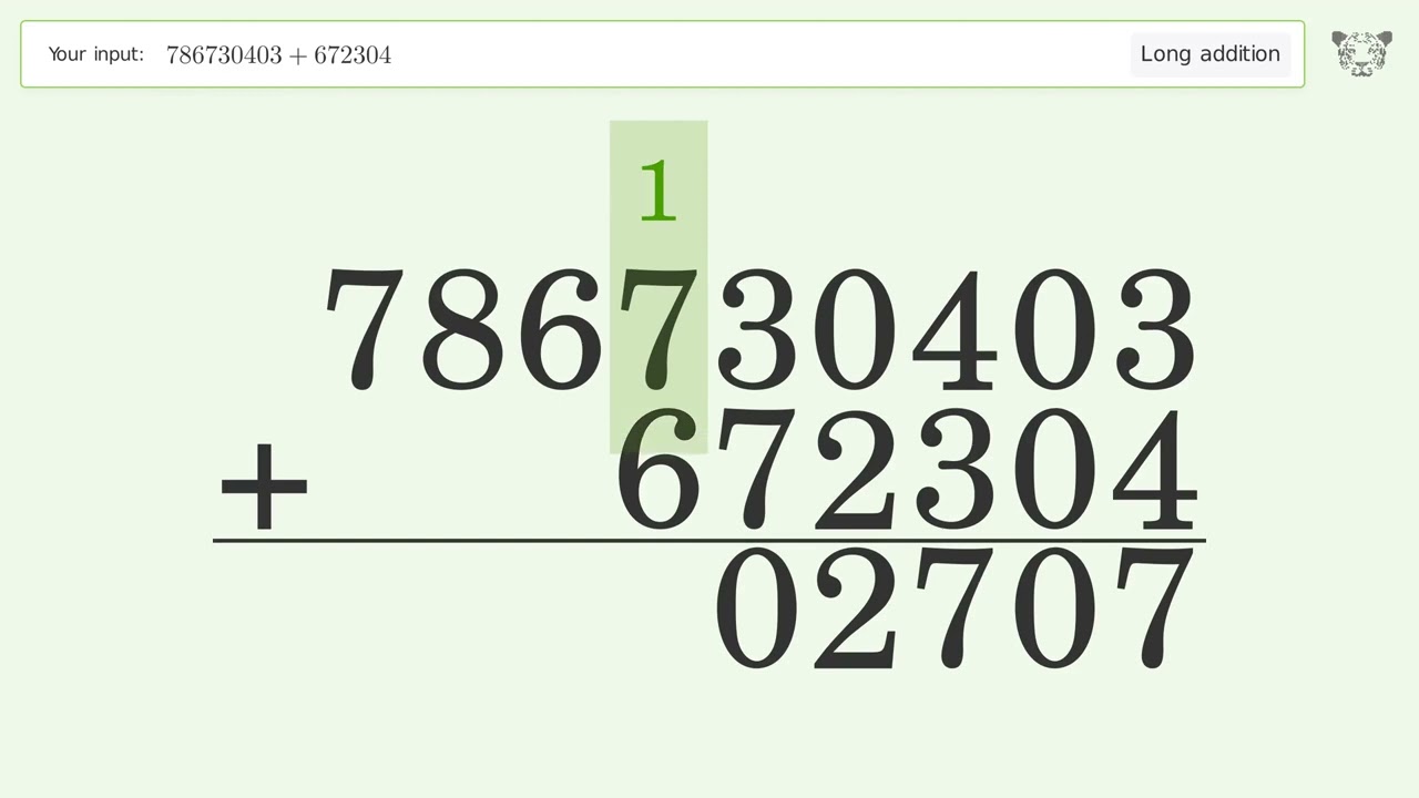 Long addition: Solve 786730403+672304 step-by-step solution
