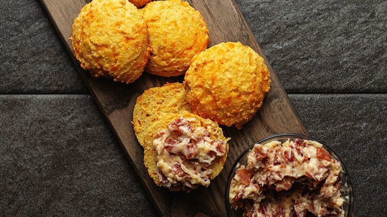 Keto Cheddar Biscuits with Bacon Butter