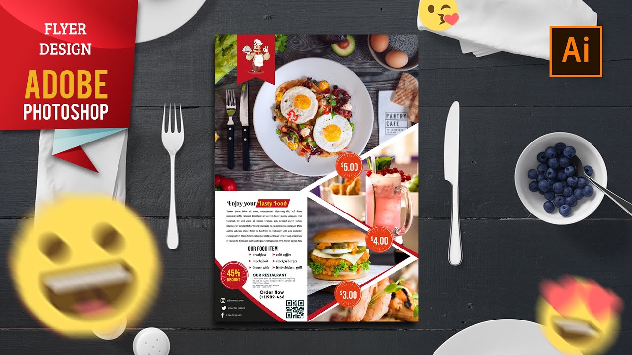 Creative Restaurant flyer design in illustrator - Adobe Tutorial