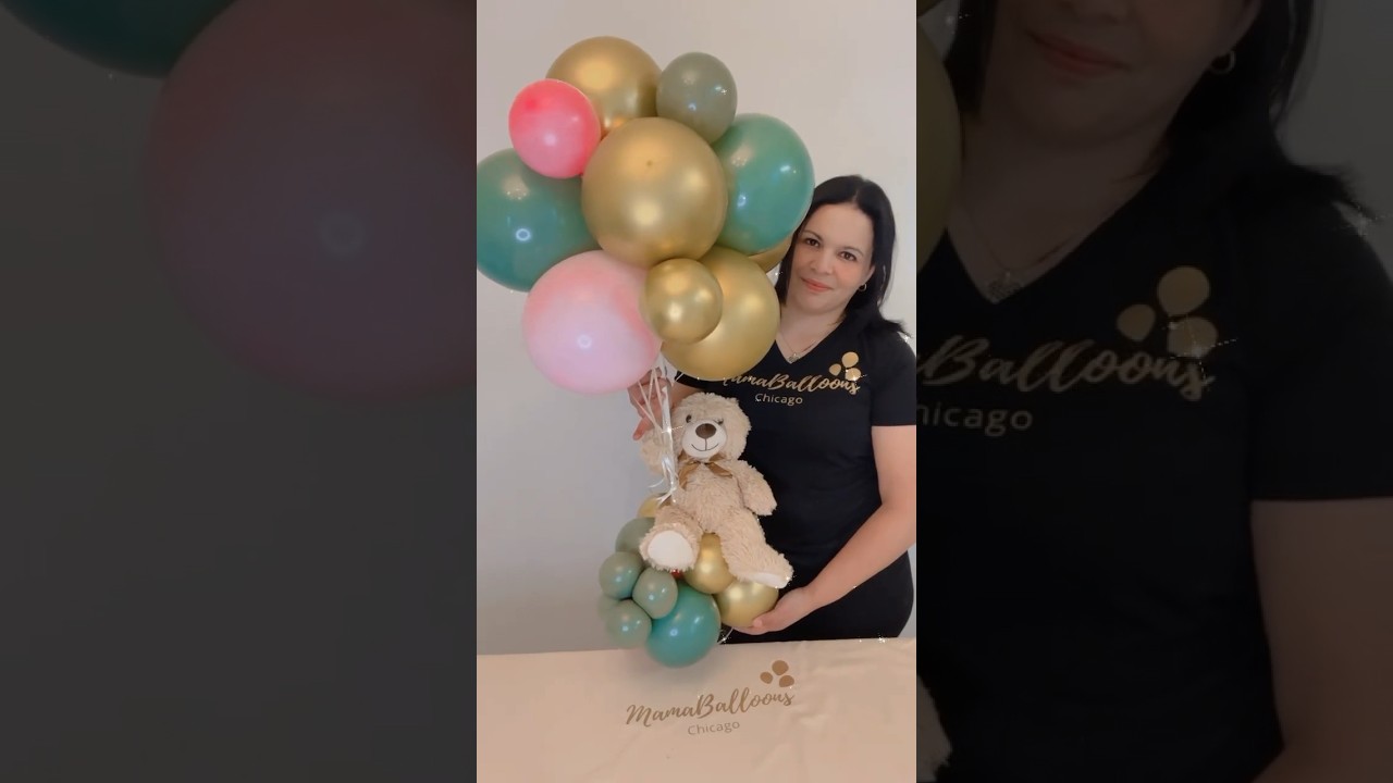 Centro de mesa de globos y oso de peluche #balloons #arreglosconglobos #tutorials #balloon