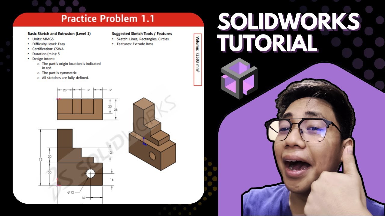 CSWA Practice Problem 1.1 – SolidWorks Tutorial for Beginners