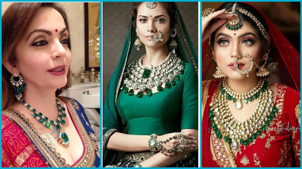 #Beautiful Green Necklace Set# Bridal Jewellery green set  design# Trendy Contrasting Green Necklace