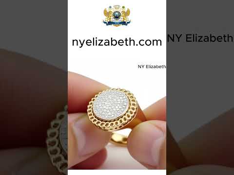 Round Pavé Diamond Cuban Chain Link Halo Signet Ring
