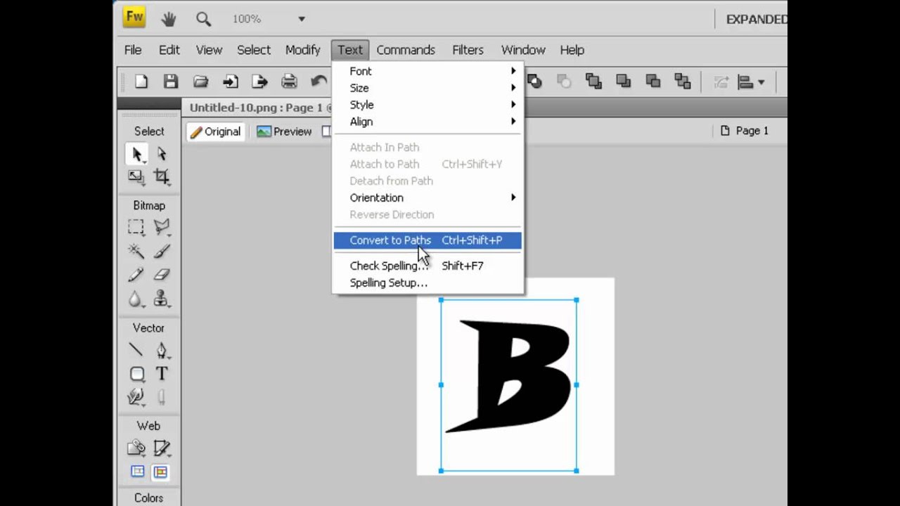 Converting Text to a Path Using Adobe Fireworks.