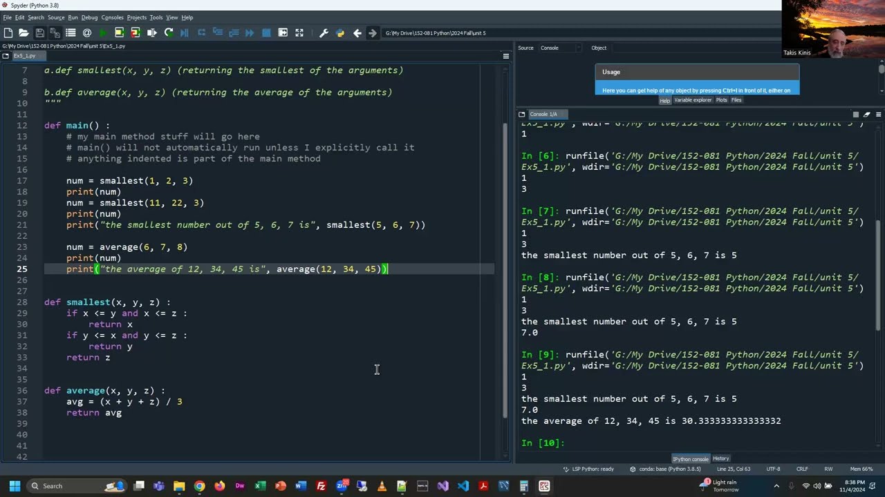 Programming in Python - Chapter 5 Exercises (Functions, Main(), def, etc) - Fall 2024