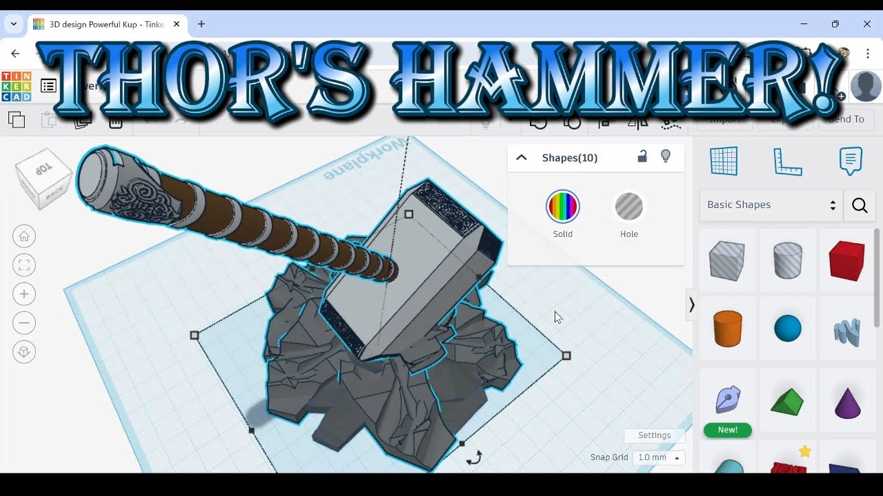 Tinkercad Design Tutorial, Thor's Hammer! 3D Printable Model!