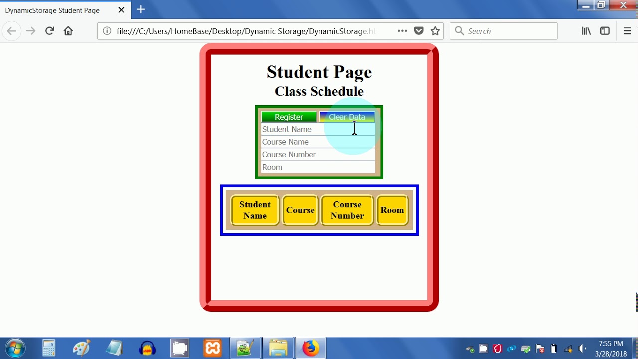 Local Storage Student Registration Example