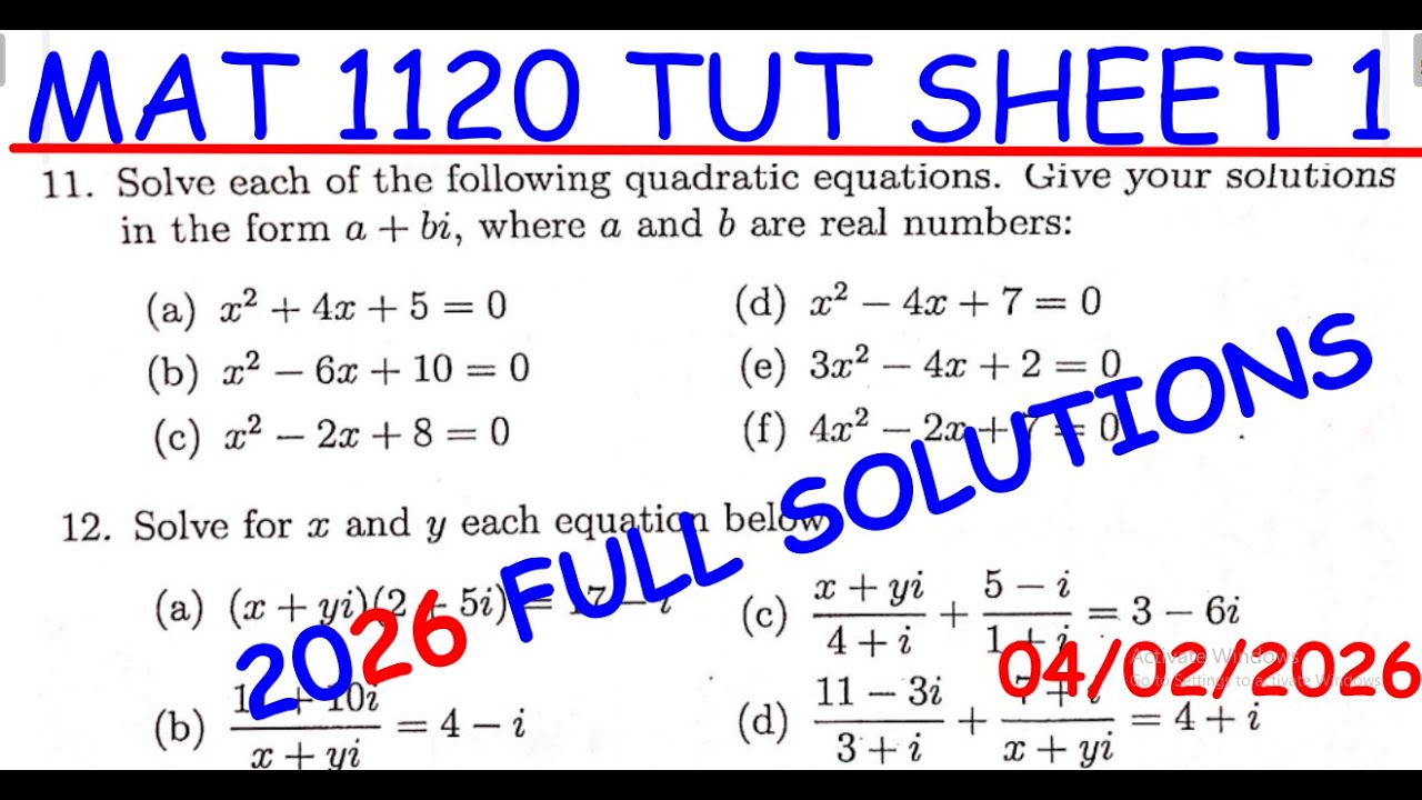 MAT 1120 TUTORIAL SHEET 1 SOLUTIONS   2026