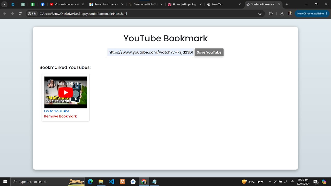 YouTube Bookmark Using HTML, CSS and JavaScript with Source Code