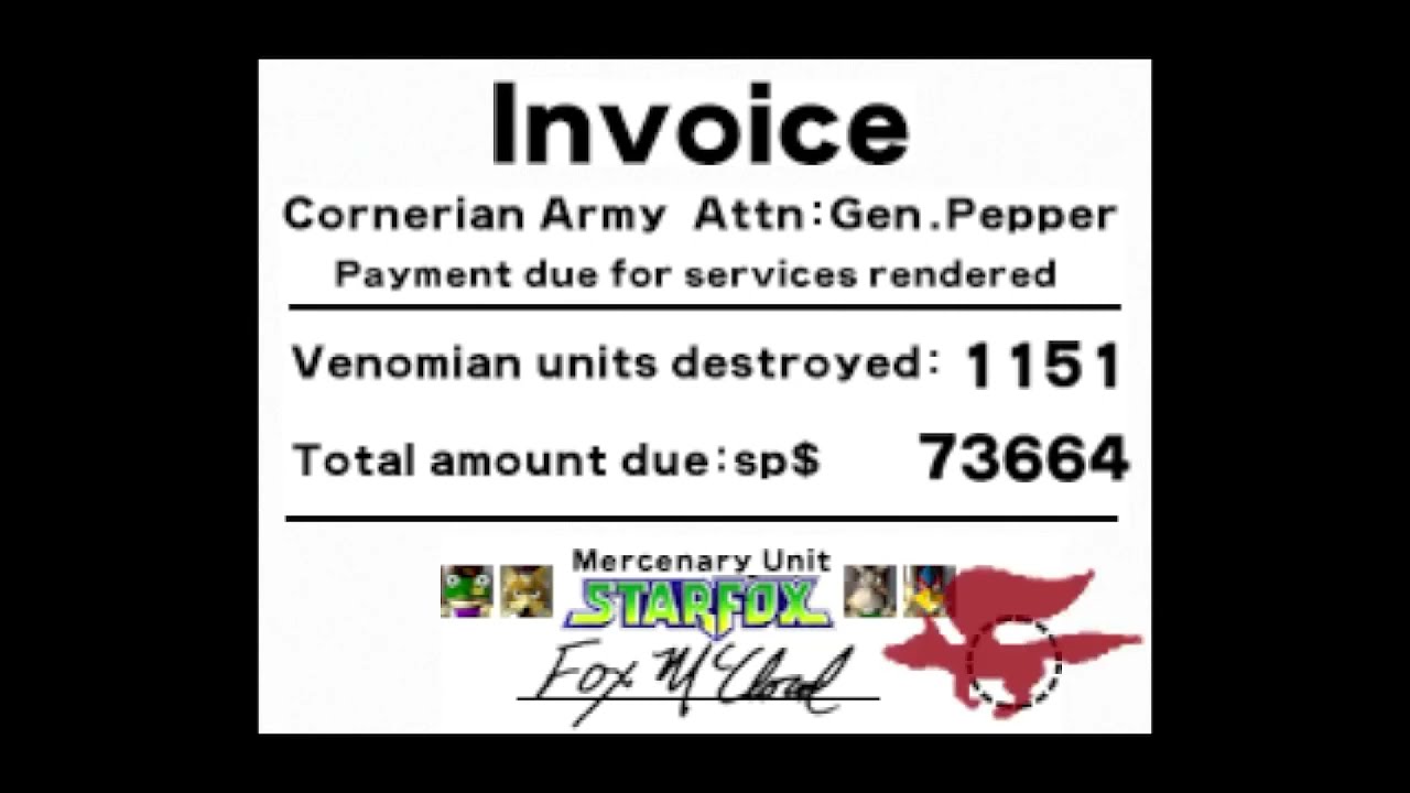 Star Fox 64 All Invoice Screens