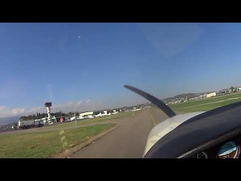 Approach and landing at Cannes Mandelieu airport, cockpit view in a Diamond DA-40