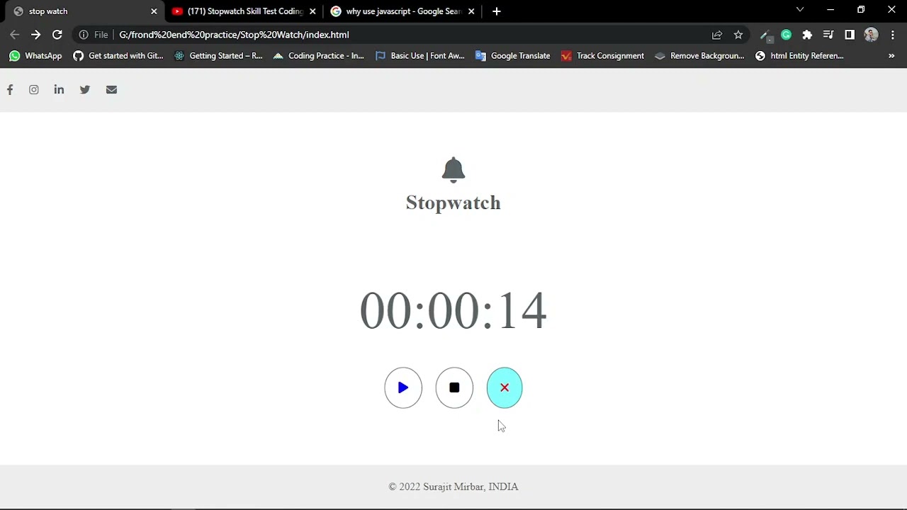 Stopwatch project for coding ninjas skill test