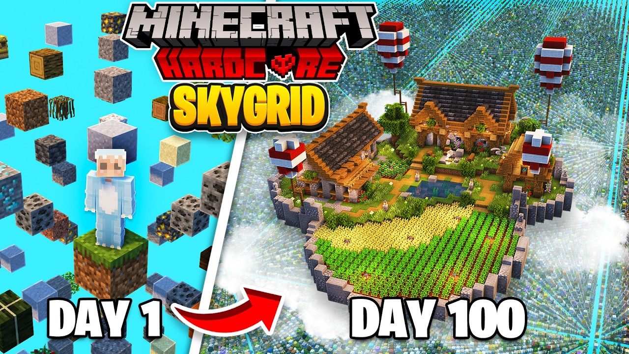 I Spent 100 Days in SKYGRID in Minecraft Hardcore