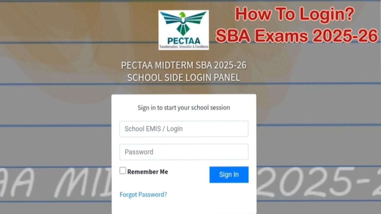 PECTAA Midterm SBA Exams 2025-26 Login Portal 