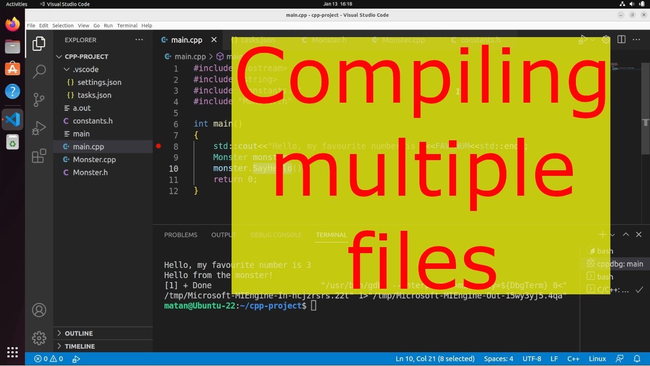 Compiling multiple C++ files in Visual Studio Code (Ubuntu 22.04)